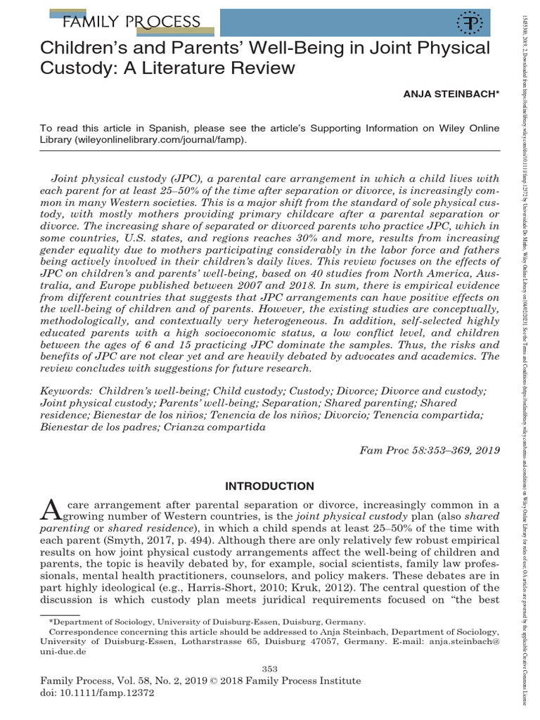 Family Process - 2018 - Steinbach - Children S and Parents Well Being ...