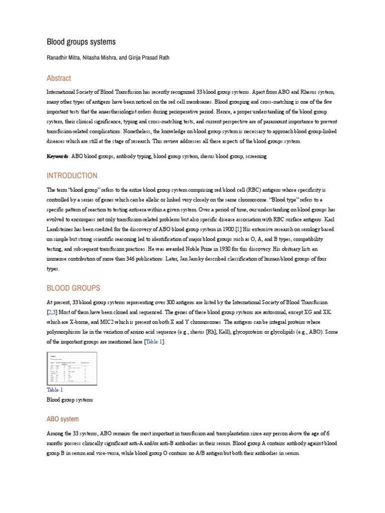 Blood Groups Systems | PDF | Blood Type | Antibody
