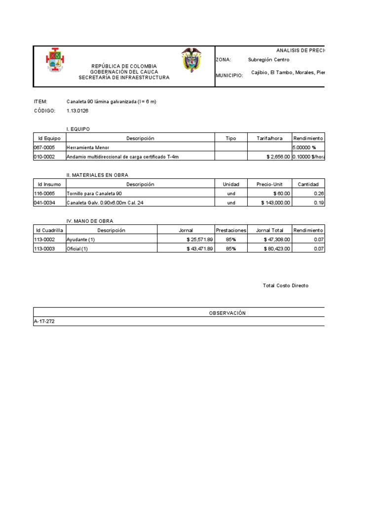 Canaleta 90 L Mina GalvanizadSubregi N Centro | PDF