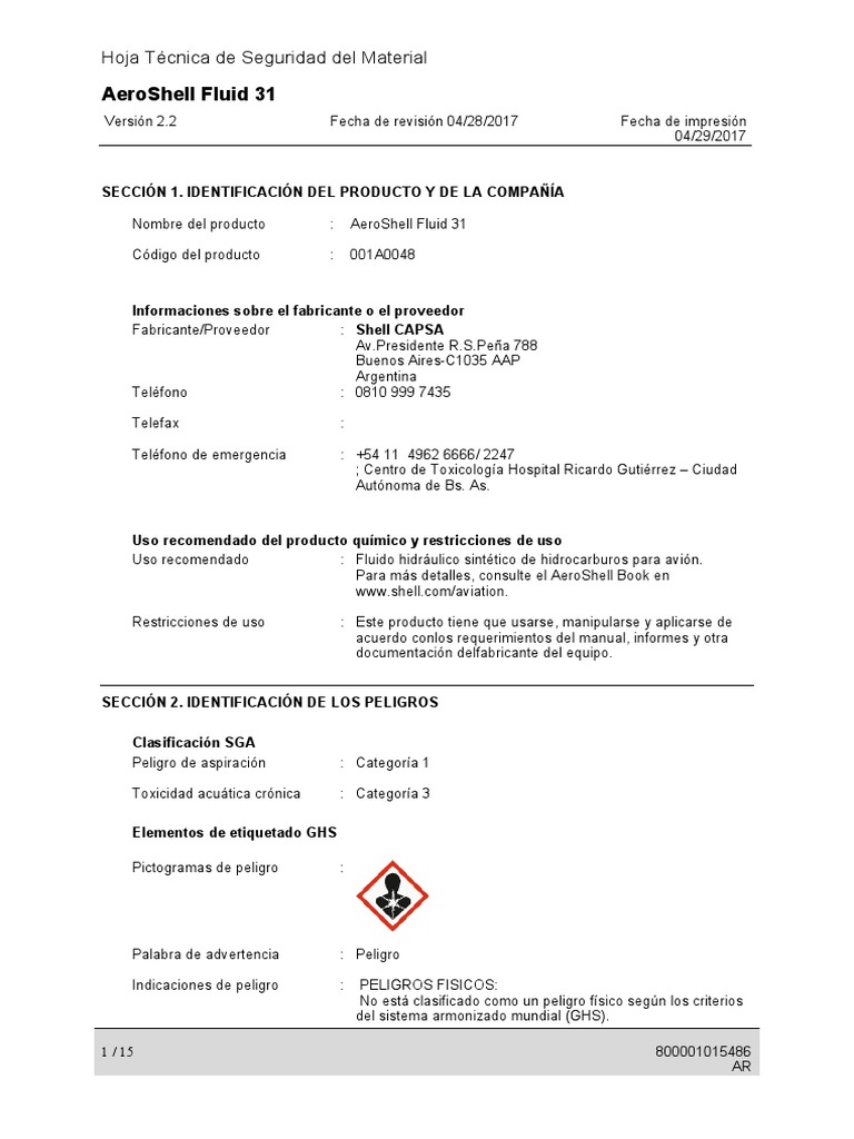 HDS AeroShell Fluid 31 | PDF | Residuos | Naturaleza