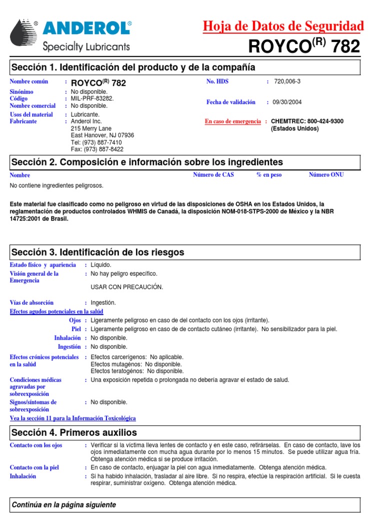 HDS Royco 782 | PDF | Agua | Solubilidad HDS Royco 782 | PDF | Agua | Solubilidad