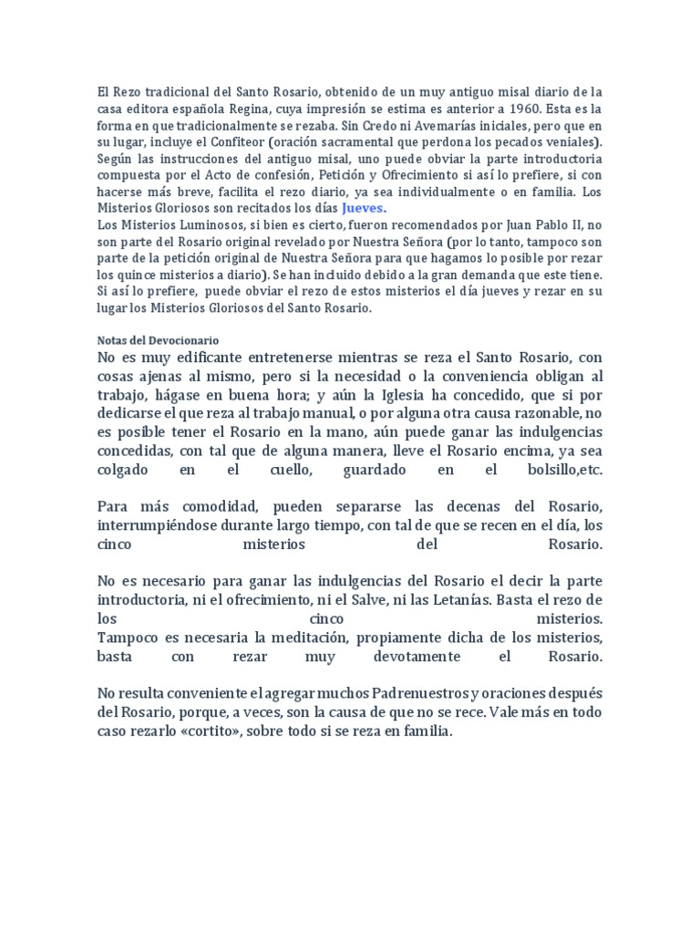 El Rezo Tradicional Del Santo Rosario Misterios Luminosos | PDF ...