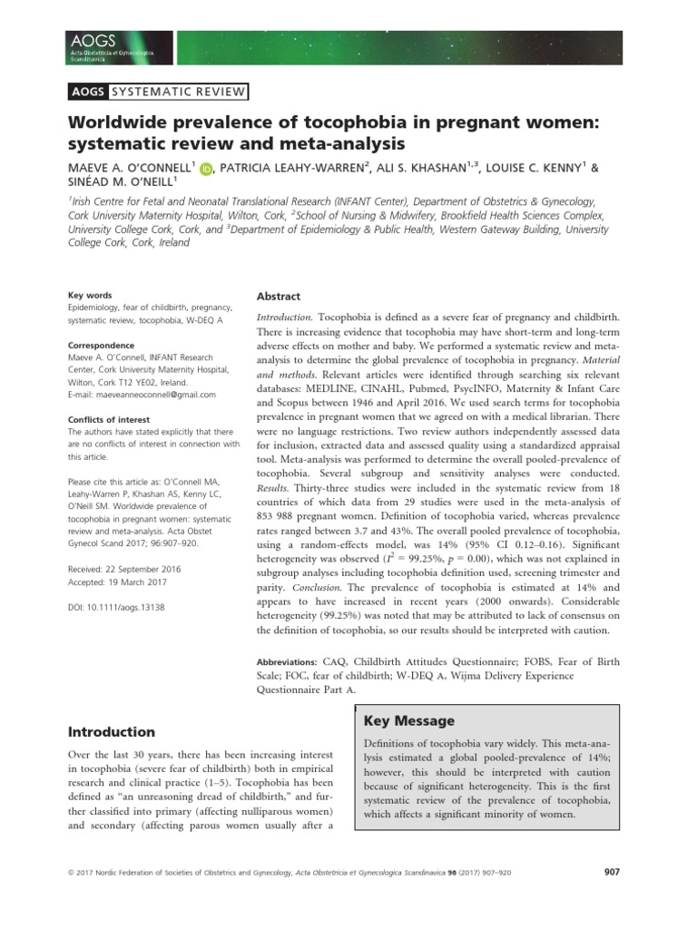 Acta Obstet Gynecol Scand - 2017 - O Connell - Worldwide Prevalence of ...
