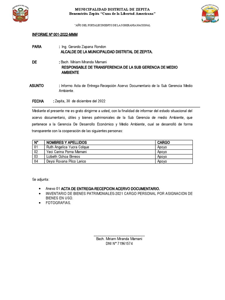 Informe Acervo Documentario | PDF