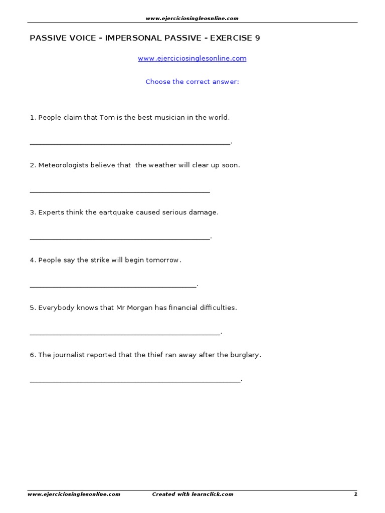 Passive Voice Exercises Online | PDF