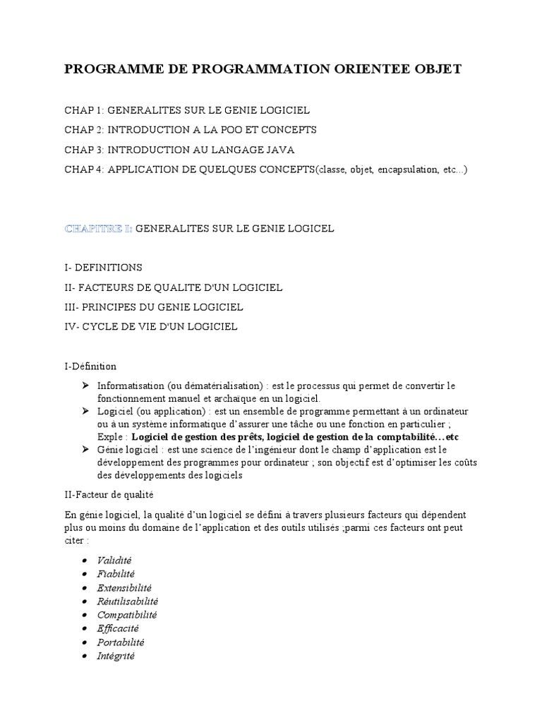 Programmation Orientée Objet en Java | PDF | Classe (informatique ...