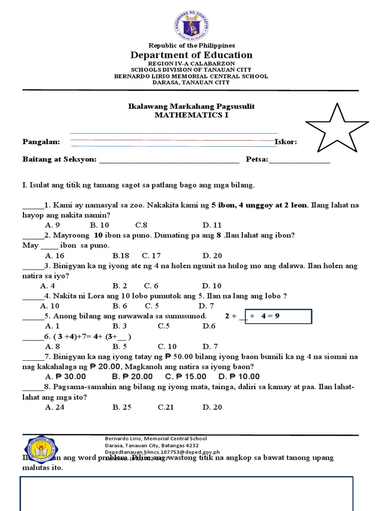 PT Mathematics-1 Q2 | PDF