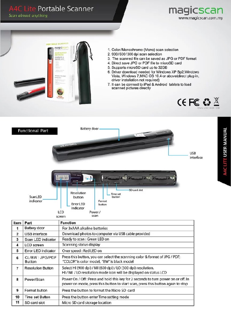A4C Lite Portable Scanner - User's Guide | PDF