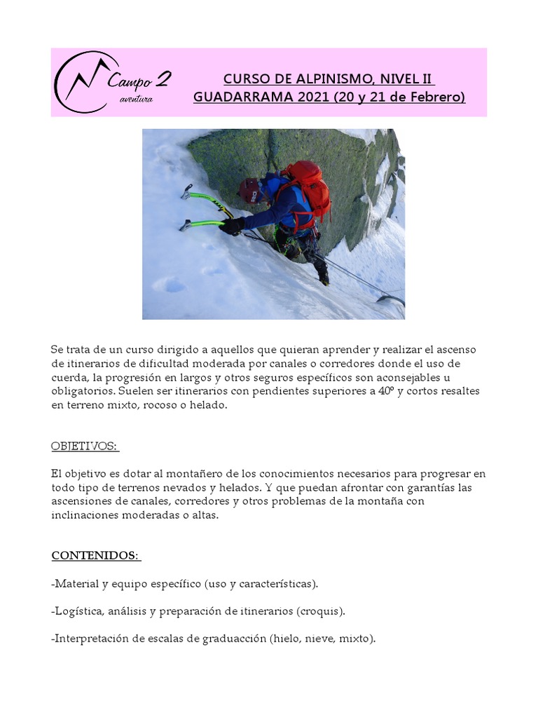 Curso Alpinismo Nivel 2 Guadarrama 2021 | PDF | Alpinismo