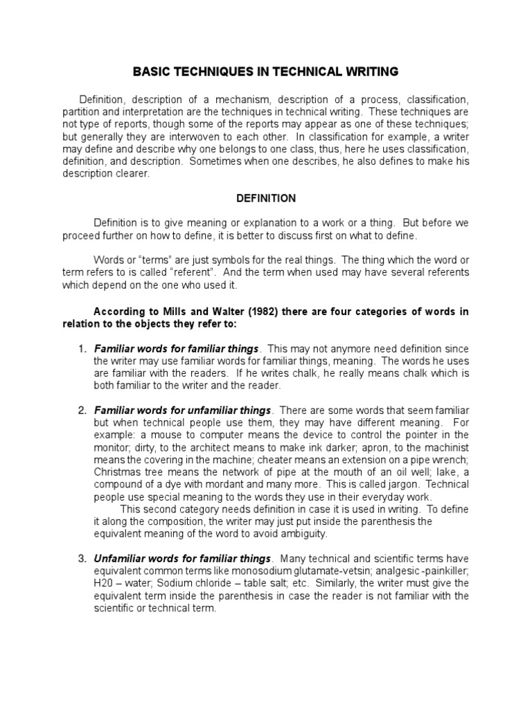 Basic Tehcniques Used in Technical Writing | PDF | Definition ...