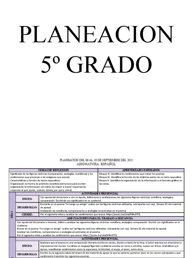 Planeación Anual 5to | PDF | Poesía | Multiplicación