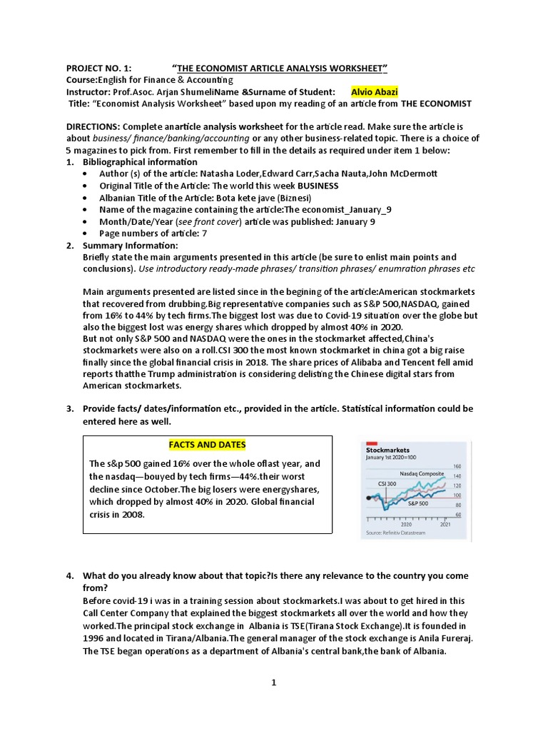 Economist Article Analysis Worksheet | PDF | Stock Market | Stock Exchange