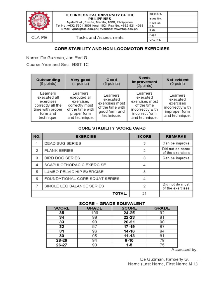 Core Stability Training Rubric | PDF