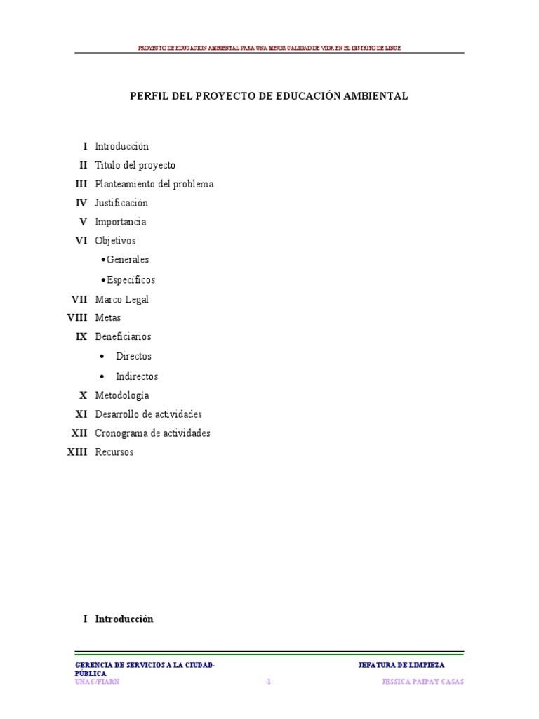 Perfil Del Proyecto para Una Mejor Calidad de Vida en El Dis | PDF | Entorno natural ...