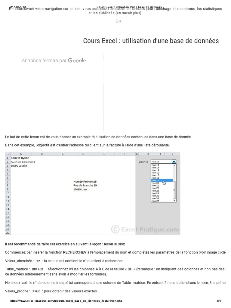 Cours Excel _ Utilisation d'Une Base de Données | PDF | Microsoft Excel | Bases de données