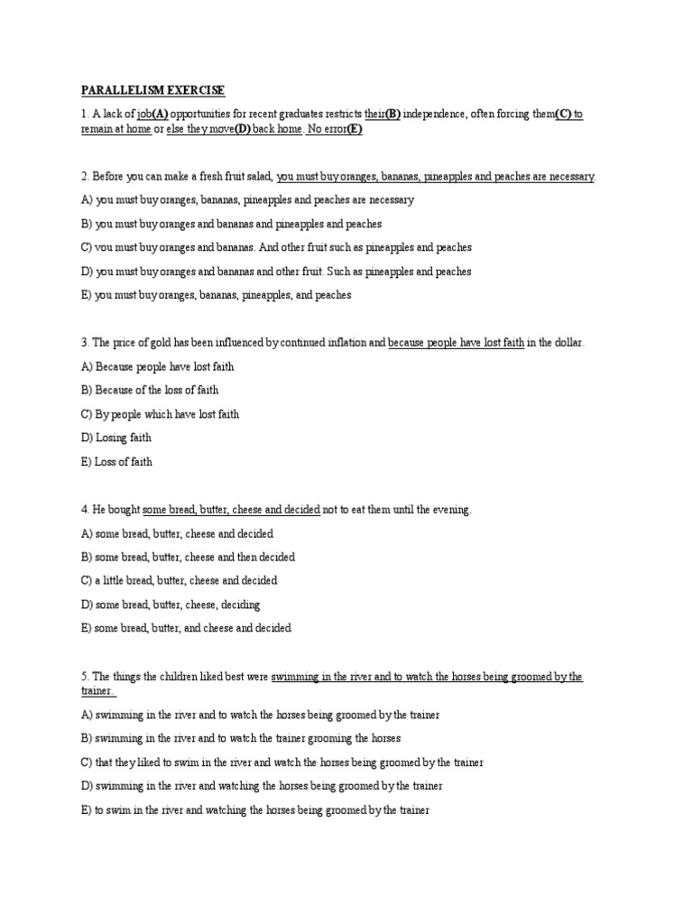 Parallelism Exercise | PDF | Phrase | Grammatical Number