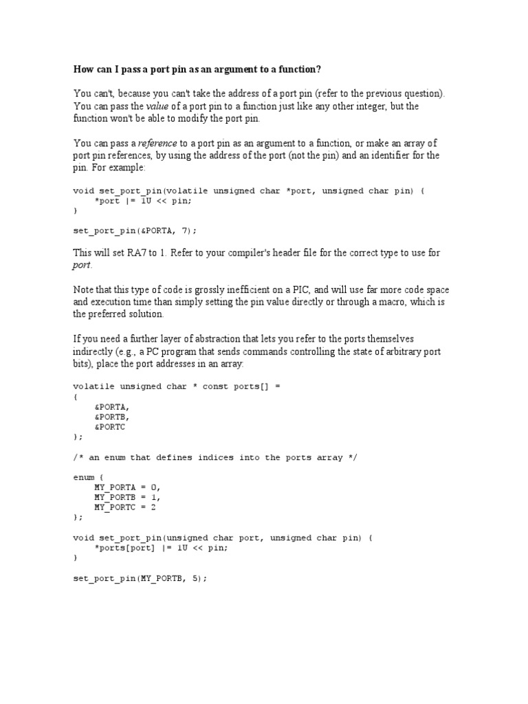 Passing Port Pins in MPLAB XC8 Functions | PDF