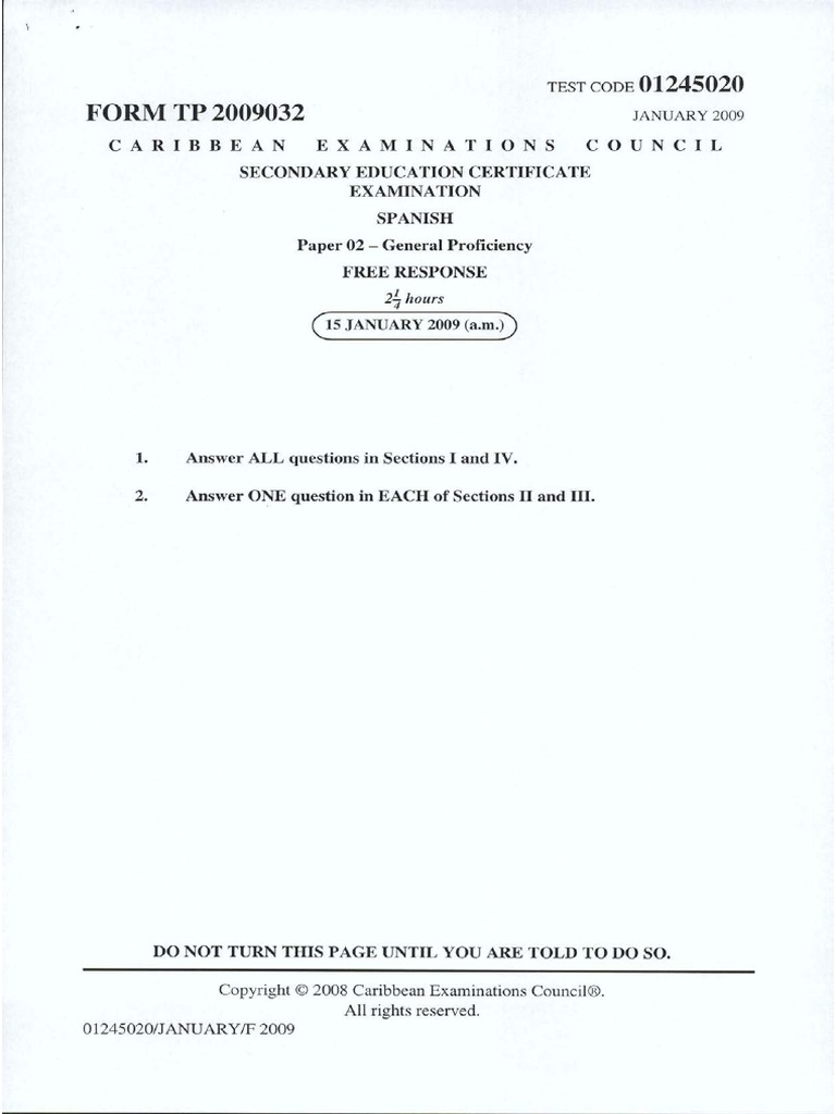 CSEC Spanish January 2009 P2 | PDF