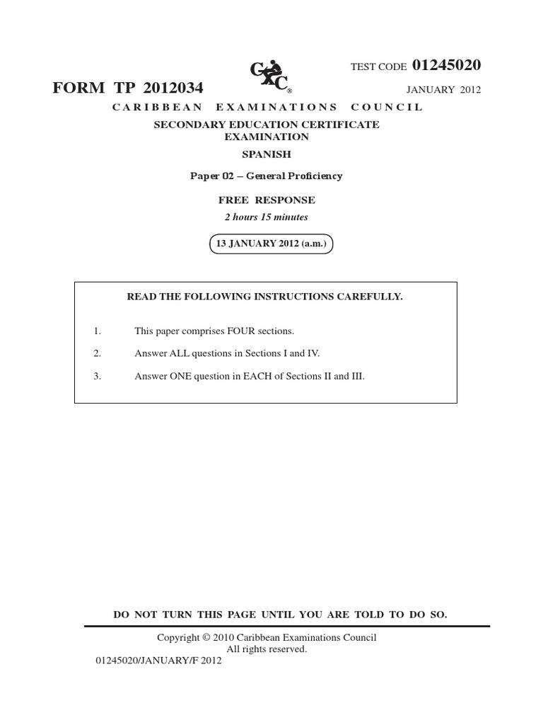 CSEC Spanish January 2012 P2 | PDF
