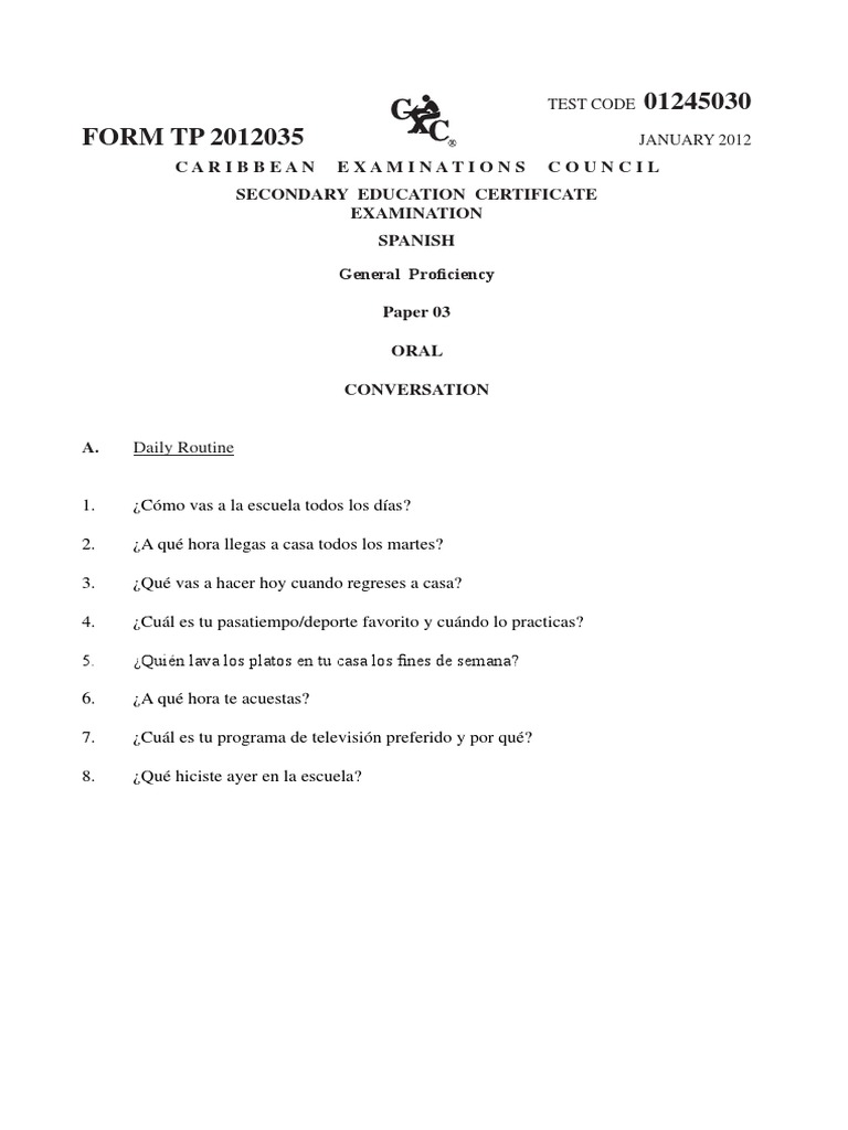 CSEC Spanish January 2012 P3 | PDF