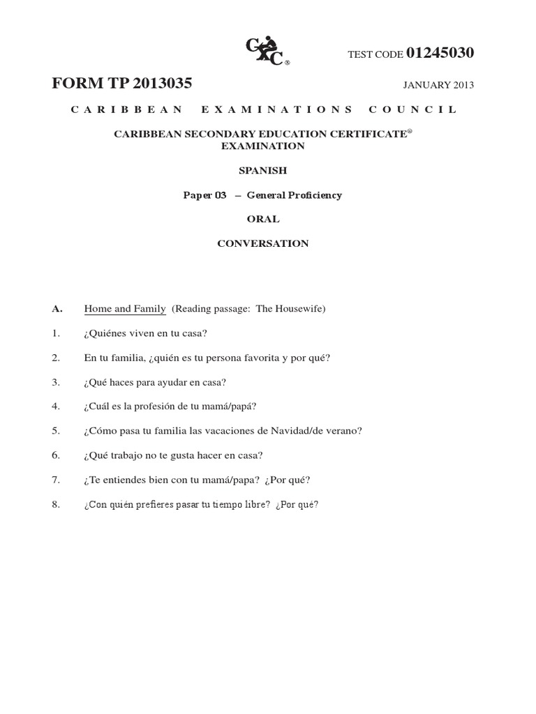 CSEC Spanish January 2013 P3 | PDF