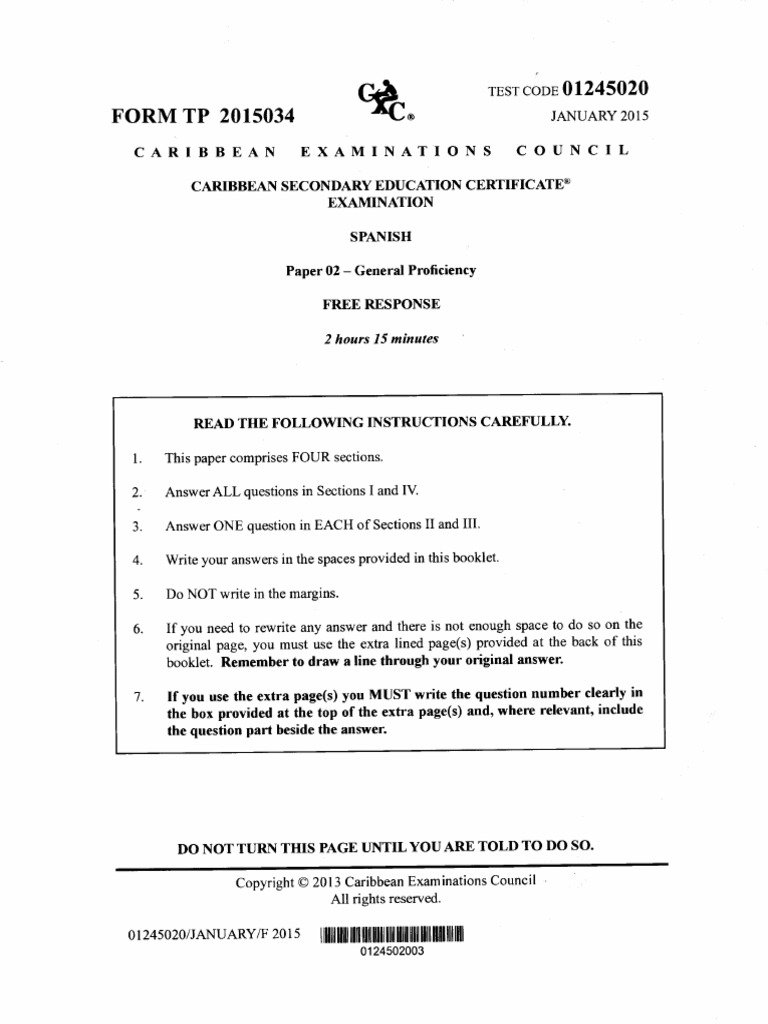 CSEC Spanish January 2015 P2 | PDF