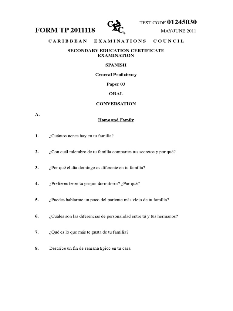 CSEC Spanish June 2011 P3 | PDF