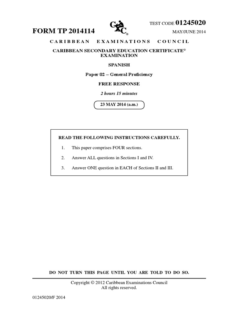 CSEC Spanish June 2014 P2 | PDF