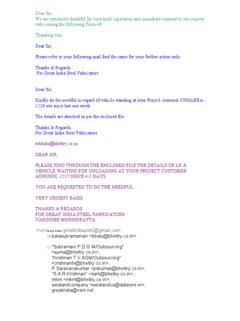 Vehicle Unloading Letter | PDF