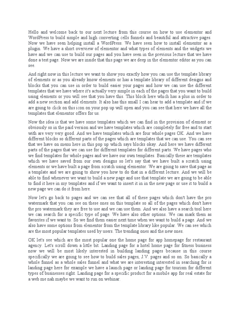 How To Create A Page and Use The Templates Library | PDF | Word Press ...