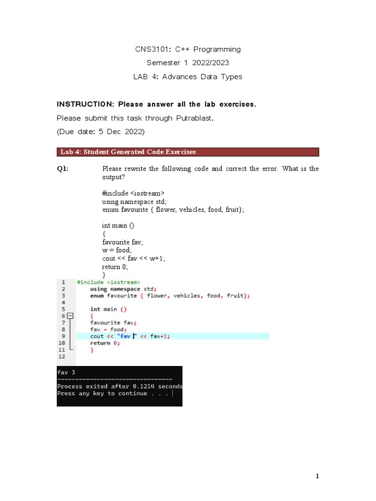 C++ Lab: Advanced Data Types | PDF