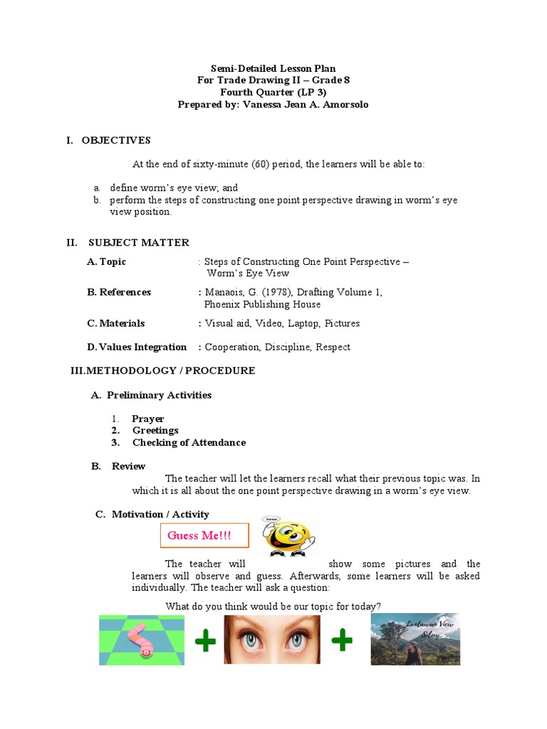 Constructing Worm's Eye View Drawings | PDF | Teachers | Lesson Plan