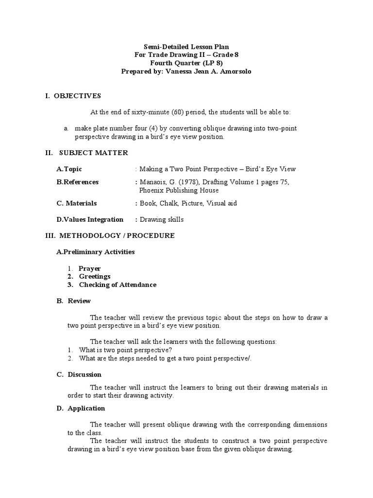 Lesson Plan Trade Drawing Two Point Perspective Application | PDF ...