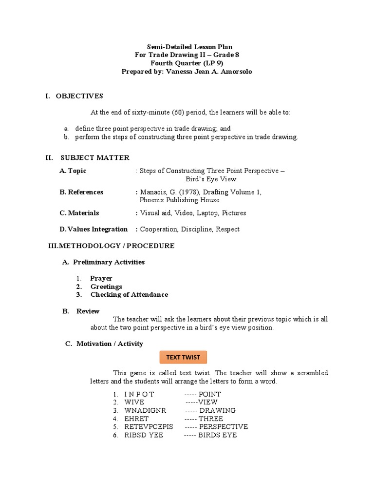 Lesson Plan Trade Drawing Three Point Perspective | PDF | Perspective ...