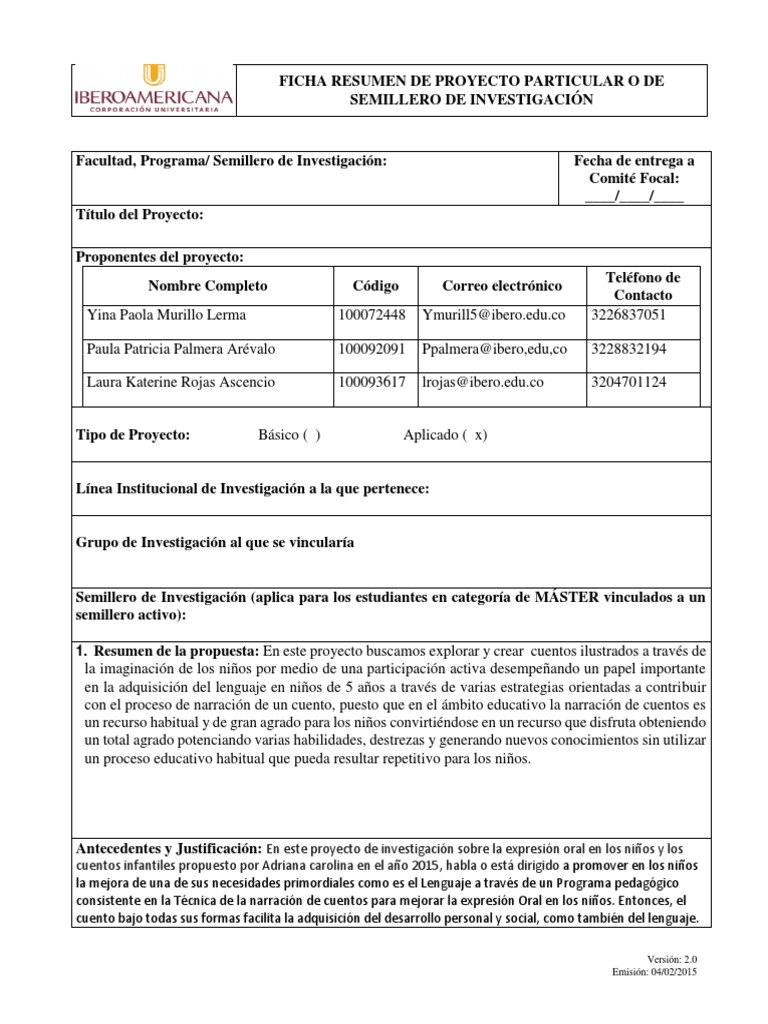 Ficha Resumen Proyecto de Investigación | PDF | Comunicación | Narración