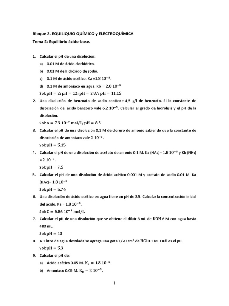 Enunciados Ejercicios Ac Base | PDF | Ácido | Ph
