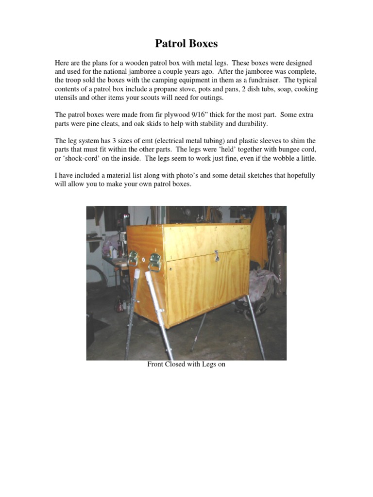Patrol Box Plans | PDF | Plywood | Pipe (Fluid Conveyance)