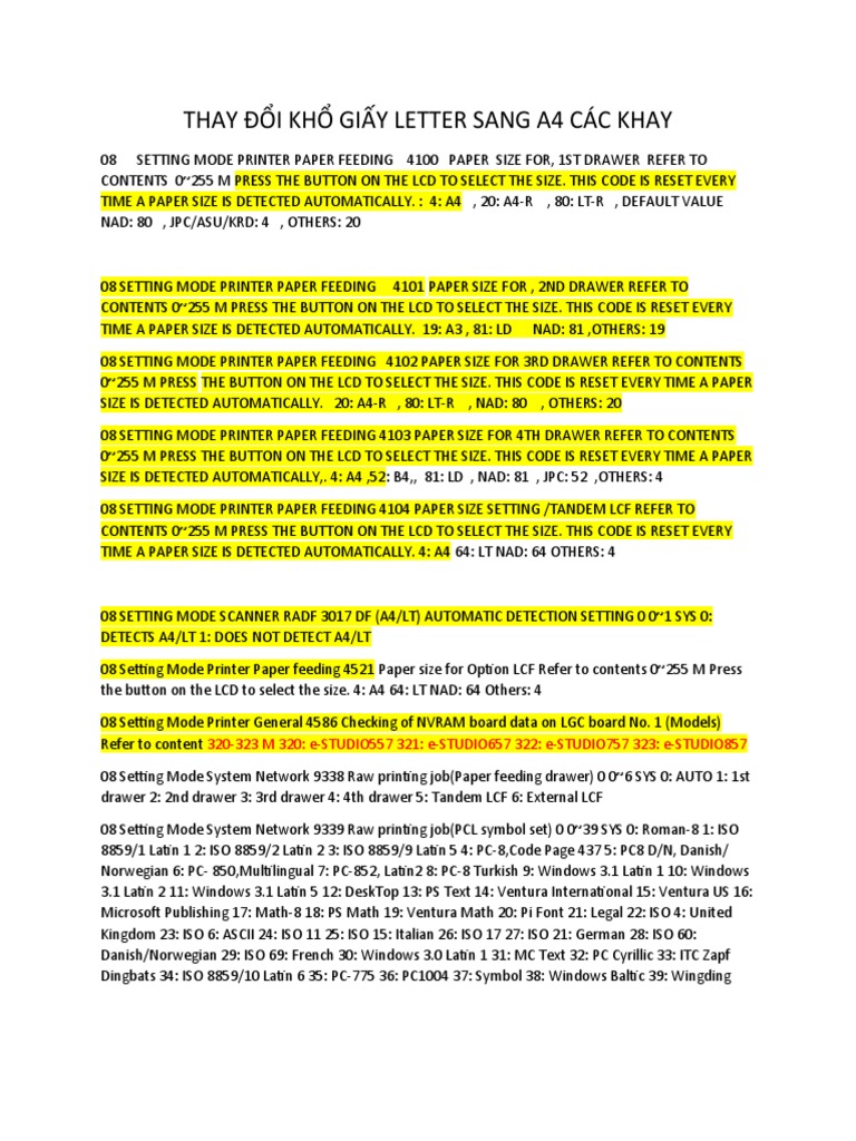 THAY ĐỔI KHỔ GIẤY LETTER SANG A4 CÁC KHAY | PDF | Computing | Encodings