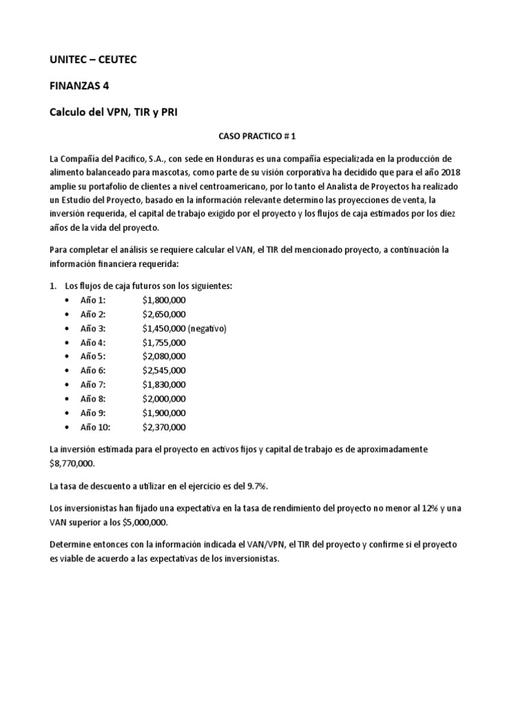 Ejercicios Practicos - Calculo Del VPN y La TIR | PDF | Economias ...