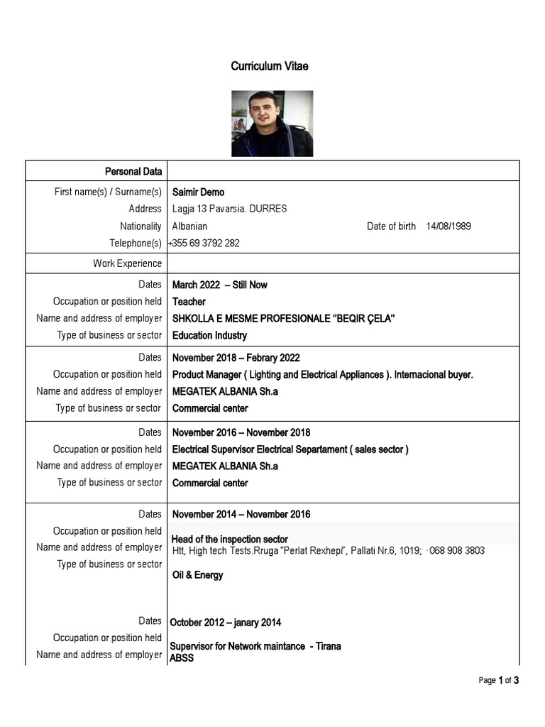 Saimir DEMO CV Me Foto | PDF | Sales | Business