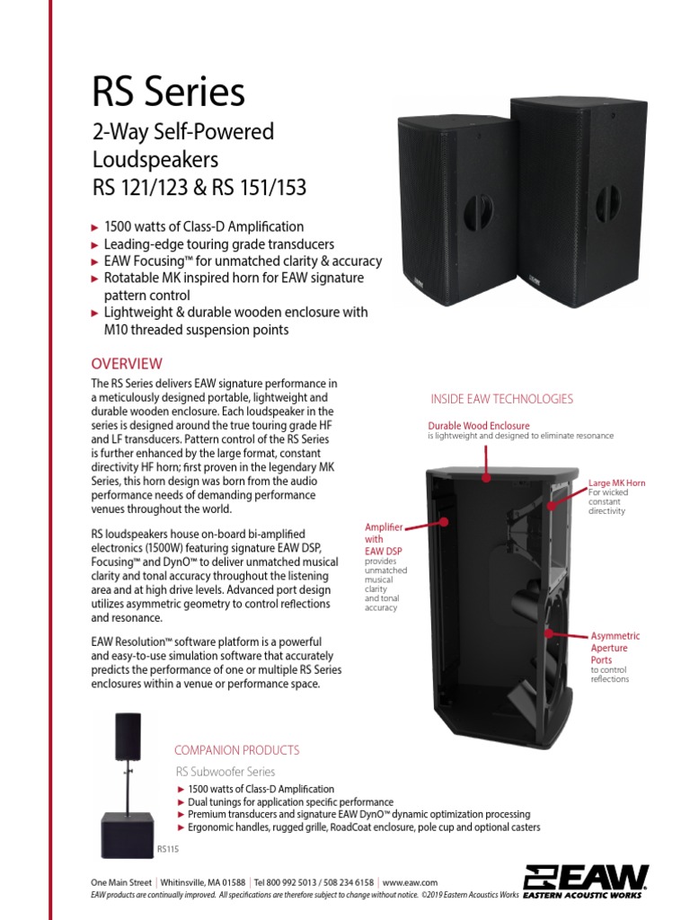 RS Series Specs | PDF | Loudspeaker | Audio Engineering
