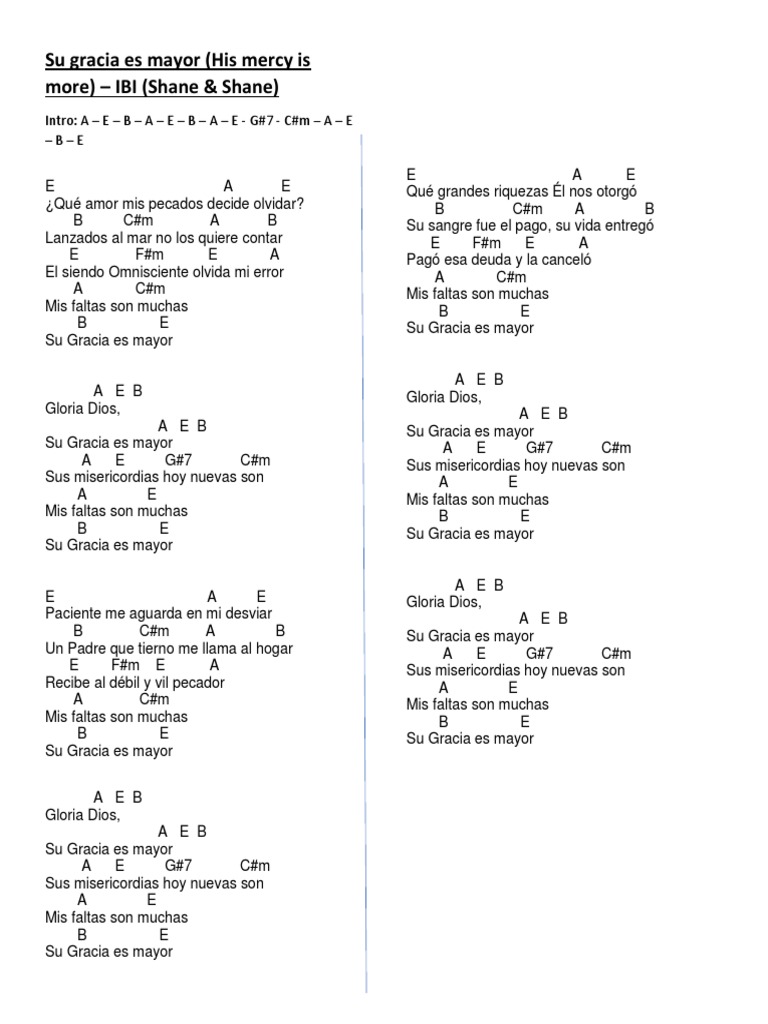 Su Gracia Es Mayor (His Mercy Is More) - IBI (Shane and Shane) | PDF ...