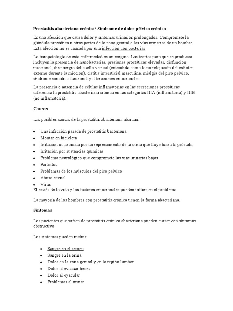 Prostatitis Abacteriana Crónica: Causas y Síntomas | PDF | Medicina ...