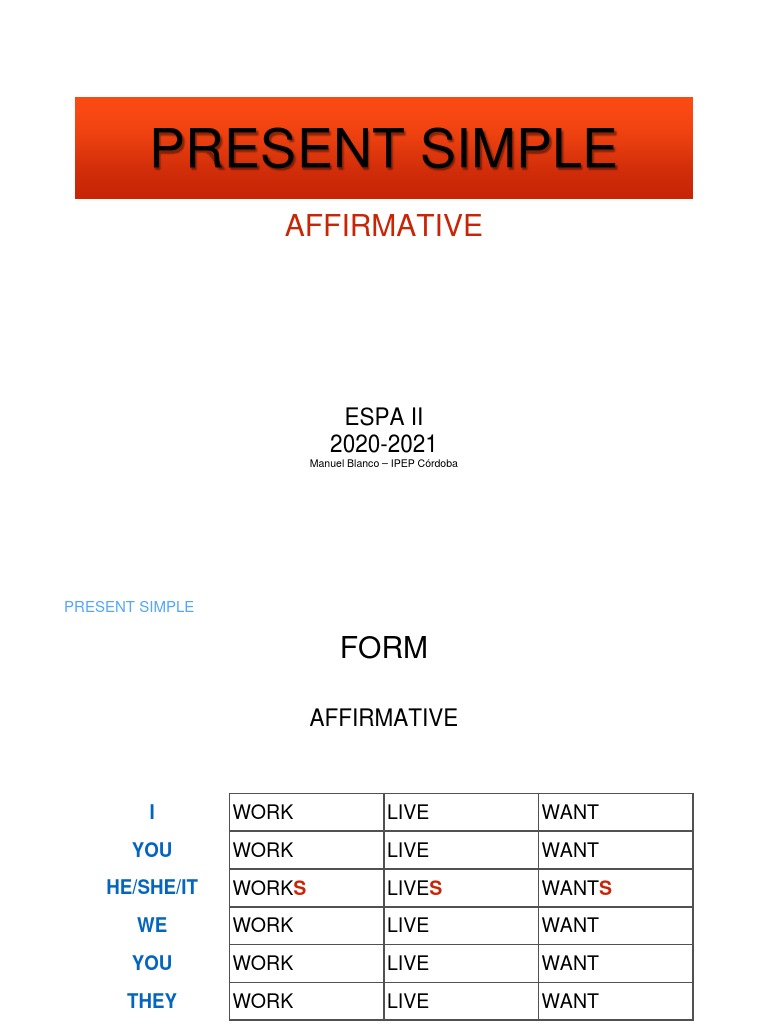Present Simple Affirmative - Grammar | PDF | Linguistics | Linguistic ...