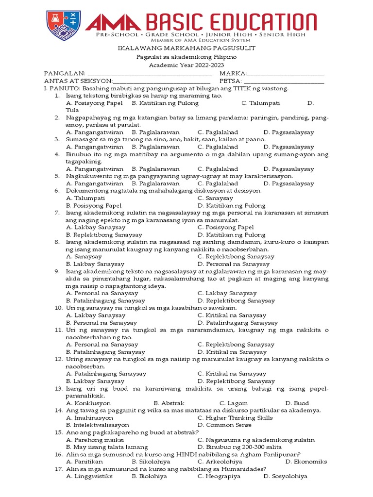 2nd Periodical Exam Grade 12 Pag | PDF