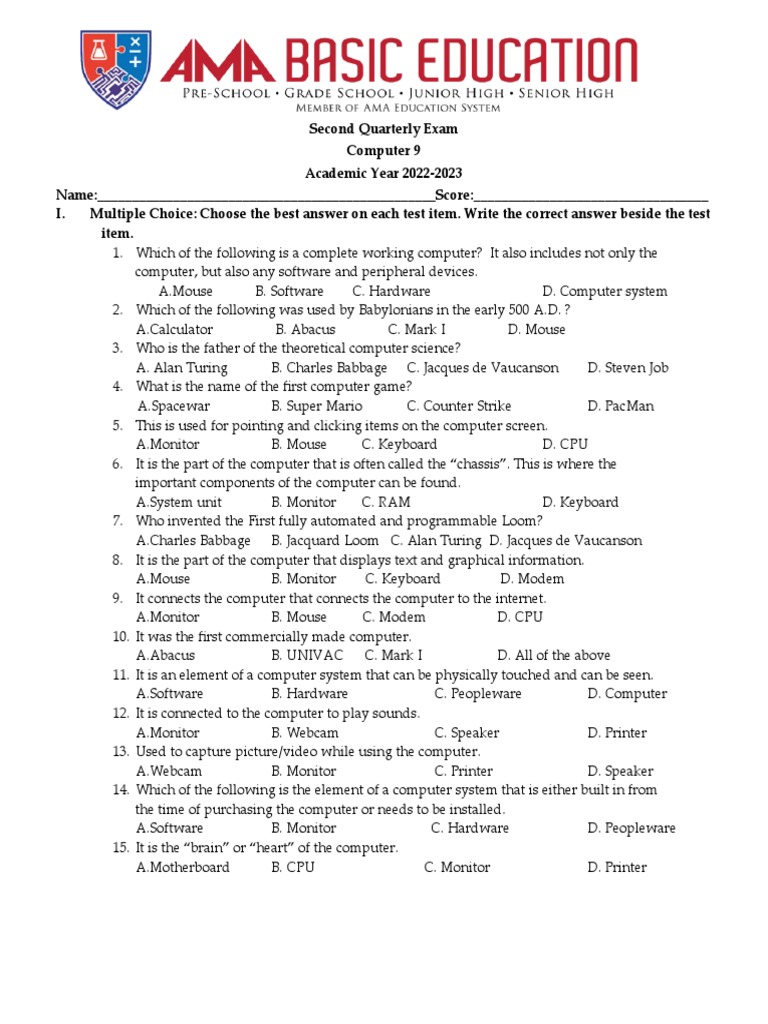Computer 9 Exam Guide | PDF | Computer Hardware | Microsoft Word