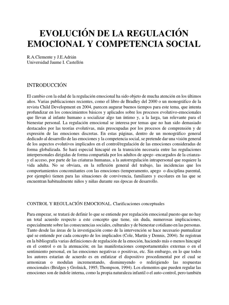 Regulación Emocional Pdf Las Emociones Teoría De Apego