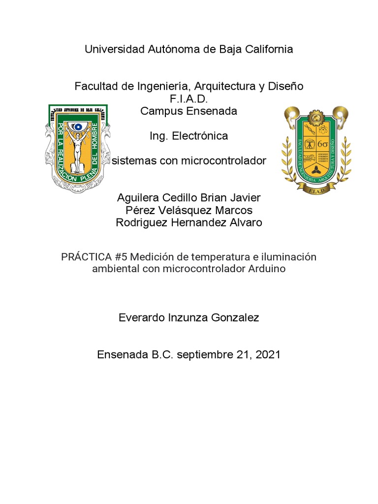 PRÁCTICA #5 Medición de Temperatura e Iluminación Ambiental Con Microcontrolador Arduino | PDF ...
