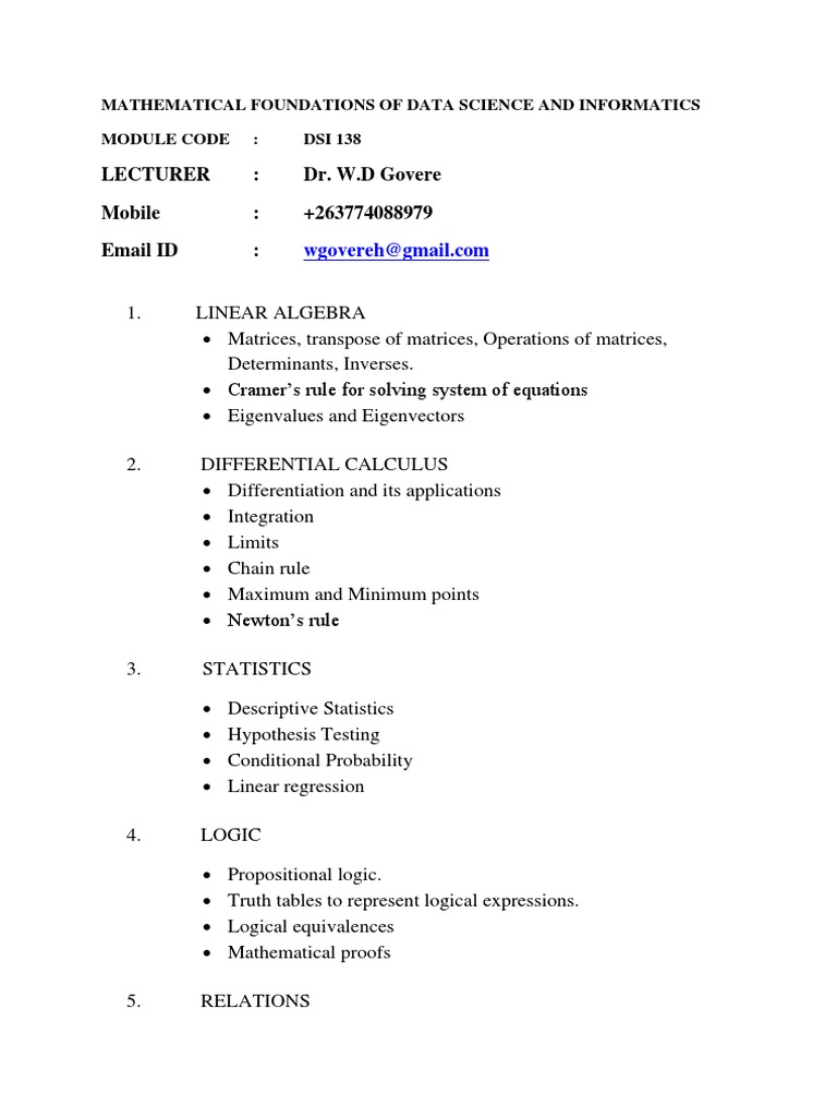 Mathematical Foundations of Data Science and Informatics | PDF ...