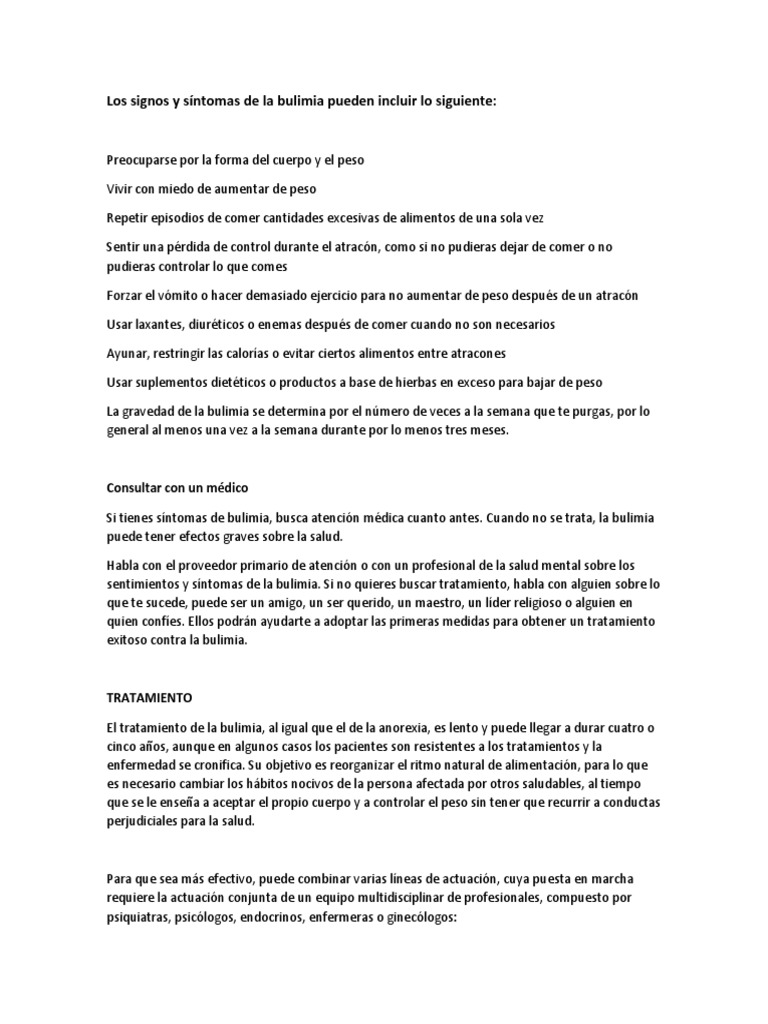 Los Signos y Síntomas de La Bulimia | PDF | Especialidades Medicas ...